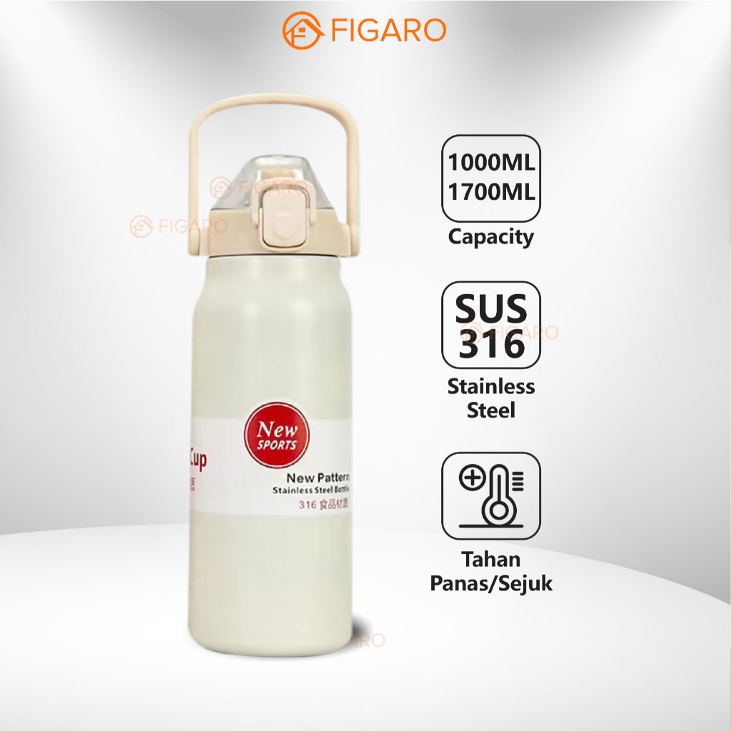 FIGARO Thermos Tumbler Besar Stainless Steel Water Bottle Thermos Flask ...