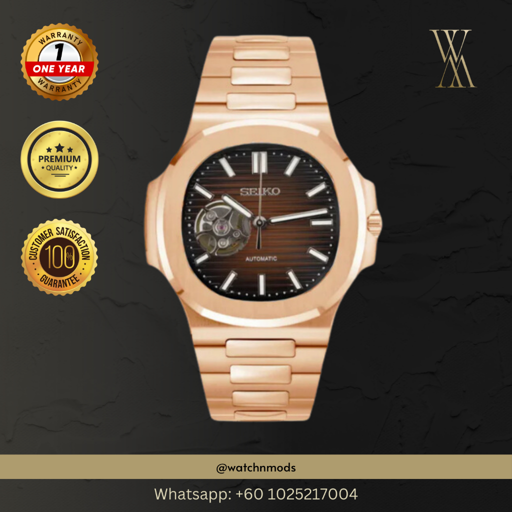 Seiko Mods NH38 Automatic Movement - Nautilus Rose Gold & Brown Open ...