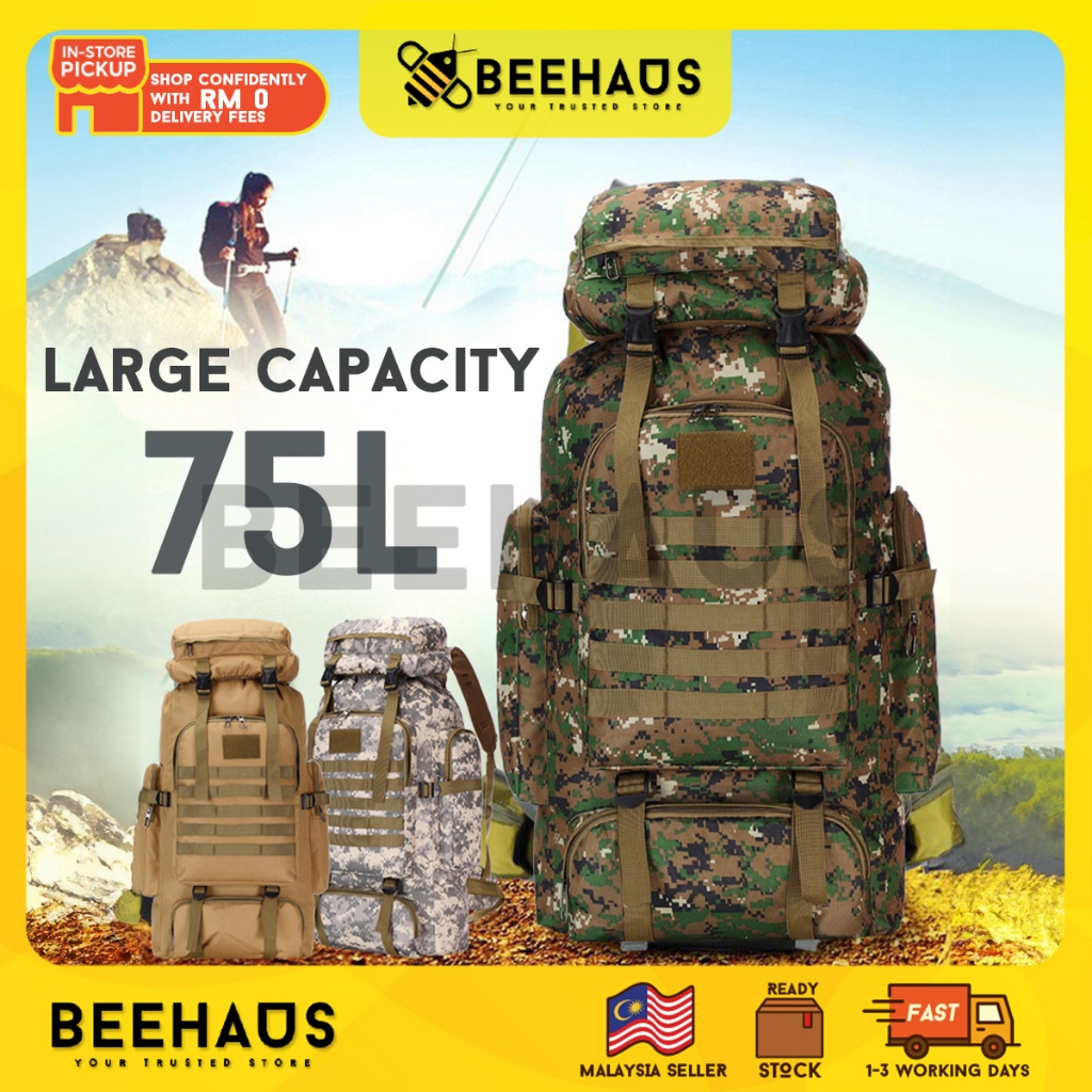 Beehaus 75L Army Camouflage Backpack | Outdoor Large Hiking Backpacks ...