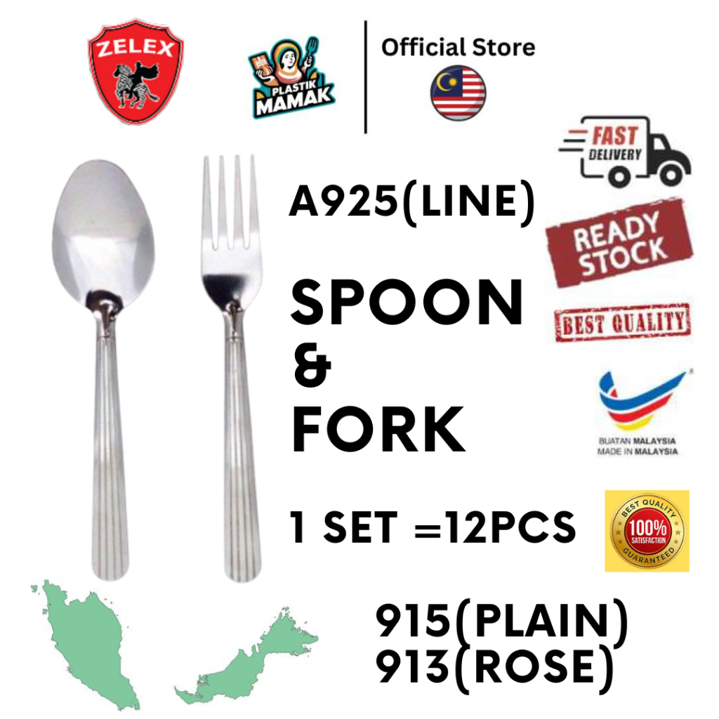 【Plastikmamak】ZELEX SPOON And FORK 925 Sudu Garfu STAINLESS STEEL THICK ...