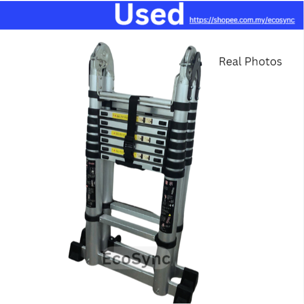 9+9 Steps (2.9m+2.9m) Extendable Foldable Heavy Duty Aluminium Telescopic Pole Ladder Tangga ...