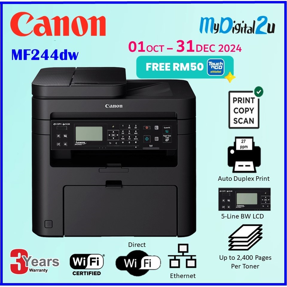 Canon imageCLASS MF244dw All-in-One Monochrome WiFi Laser Printer (Print/Scan/Copy/WiFi/Duplex ...