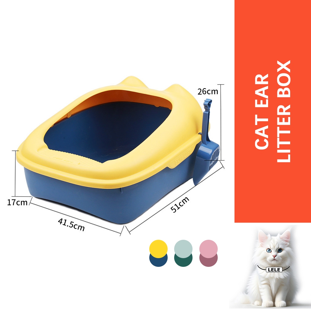 Cat Litter Box with Cute Cat Ear Design Free Shovel | Large Cat Toilet ...