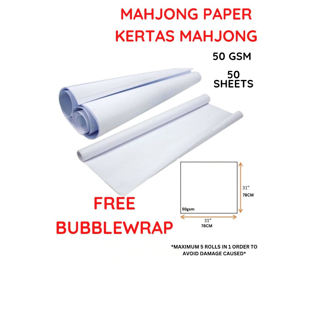 [50 SHEETS/ROLL] WHITE MAHJONG PAPER 31'*31' 50GSM | KERTAS MAHJONG 50 ...
