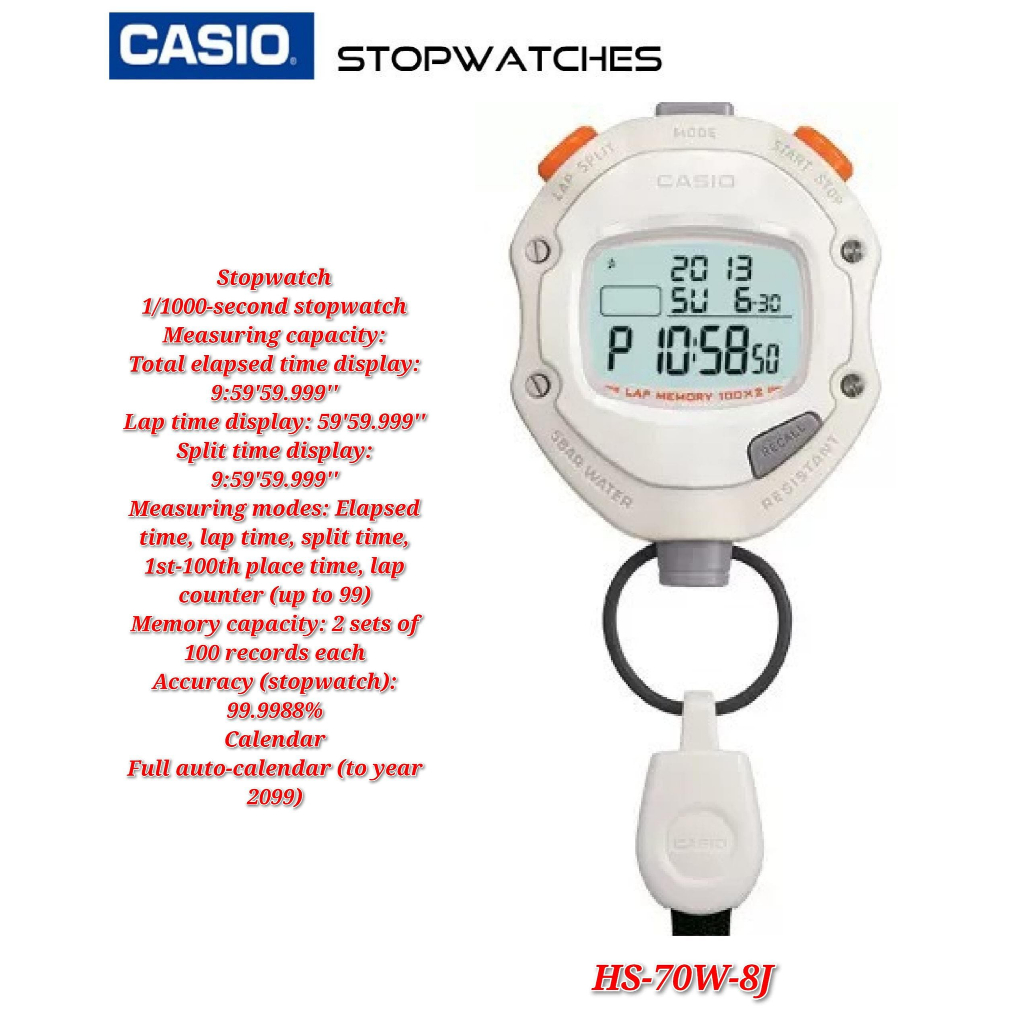 Casio Stop Watch HS-70W-8JH White Waterproof Sports Stopwatch HS-70W .. | Shopee Malaysia