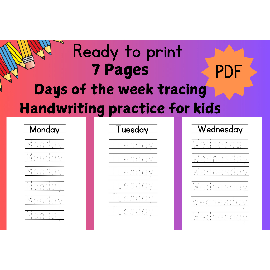 PDF | Days Of The Week Tracing Worksheet / Homeschool / Handwriting ...