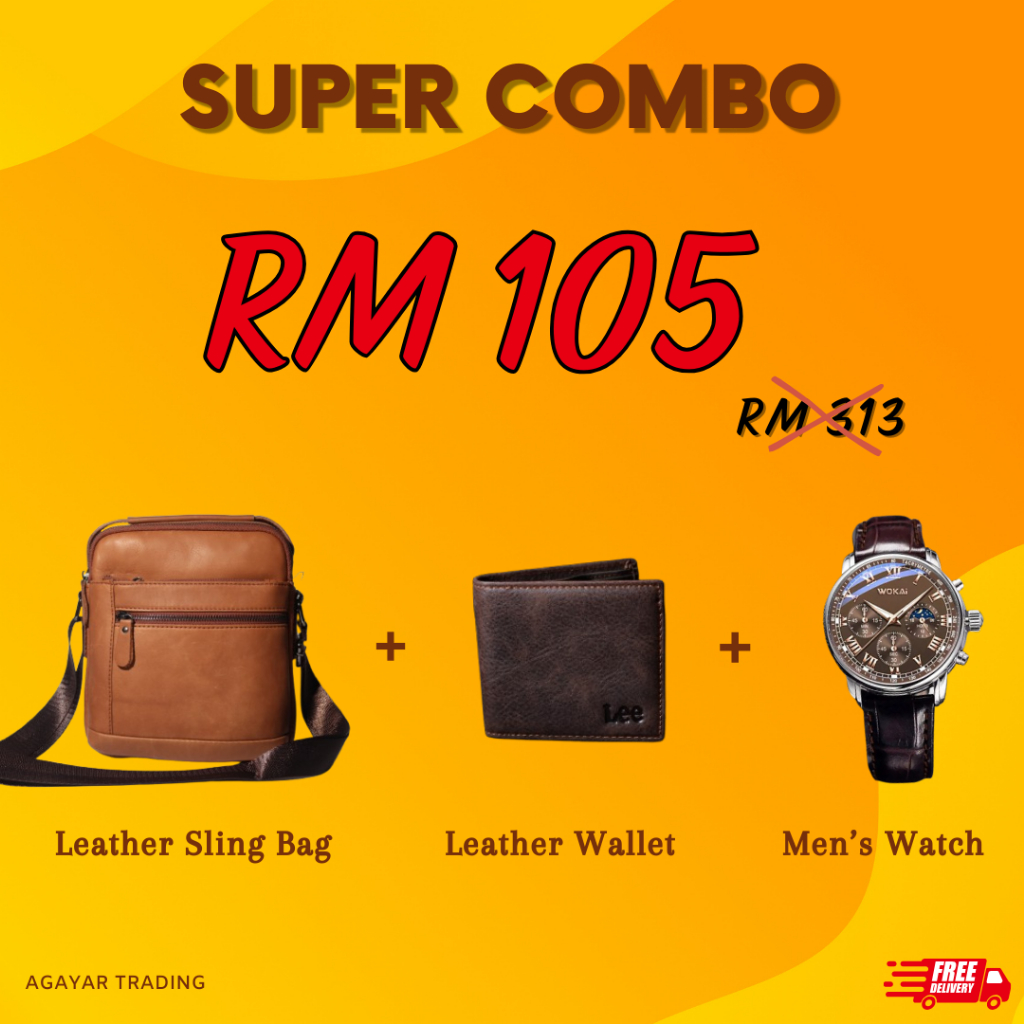 Combo - Men's Leather Sling Bag + Men's Leather Wallet + Men's Watch ...