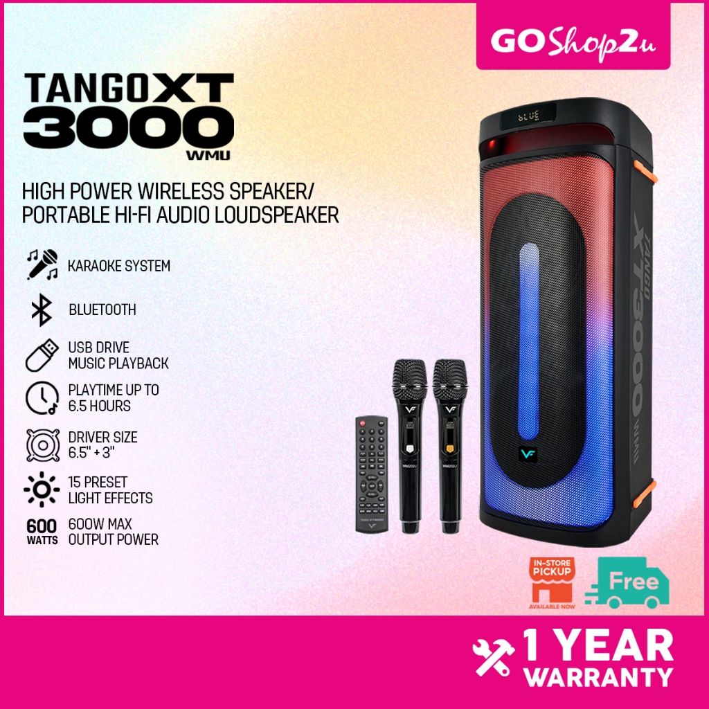 Vinnfier VF Tango XT3000 WMU Bluetooth Potable HI-FI Loud Speaker PartyBox Karaoke Speaker FM ...