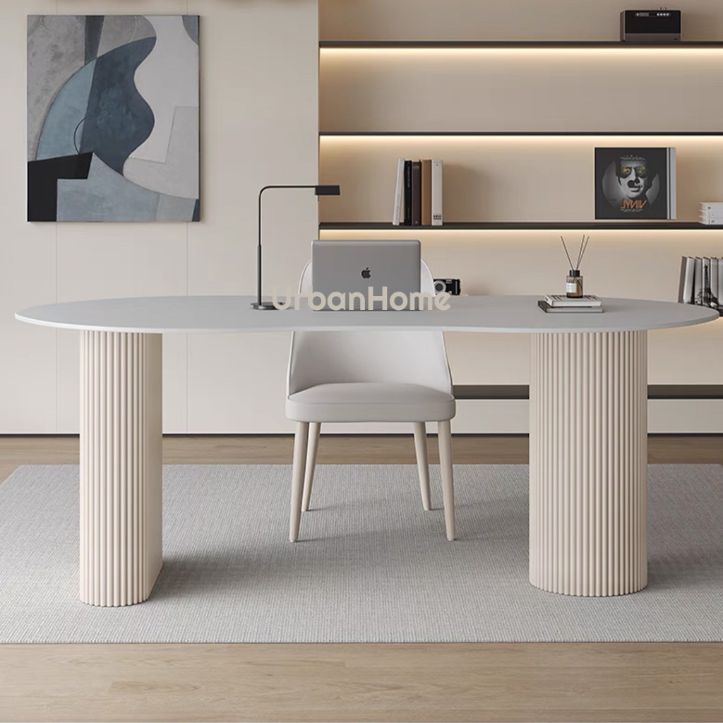 Nordic Study Table Big Working Desk Groovy Design Aesthetic White ...