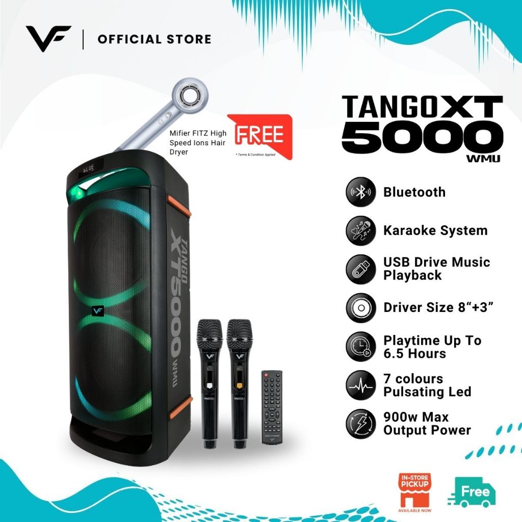 Vinnfier VF Tango XT5000 WMU 900W Bluetooth Speaker HI-FI Loud PartyBox ...