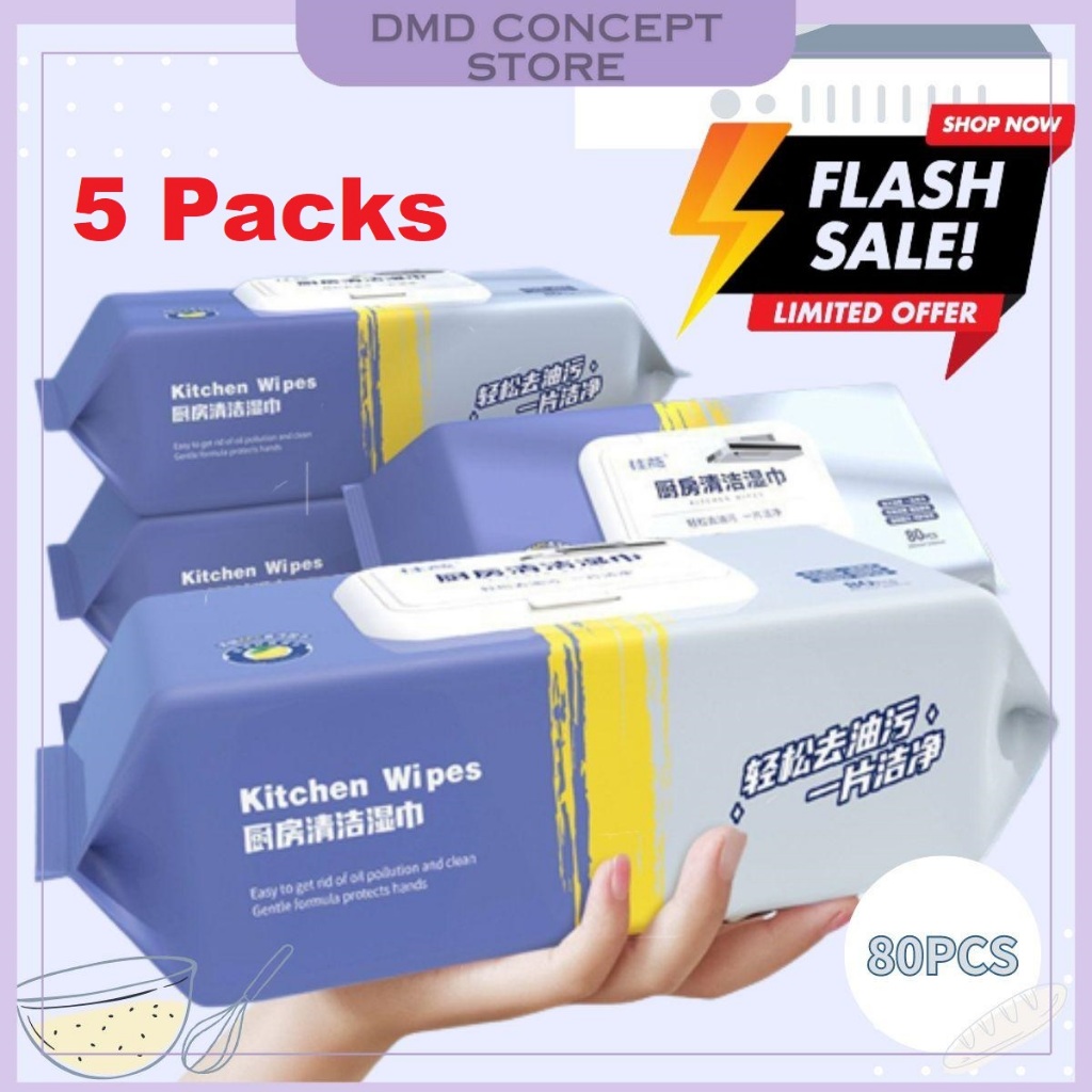 5 Packs SKIN FRIENDLY 80pcs Thick Kitchen Cleaning Wipes ...