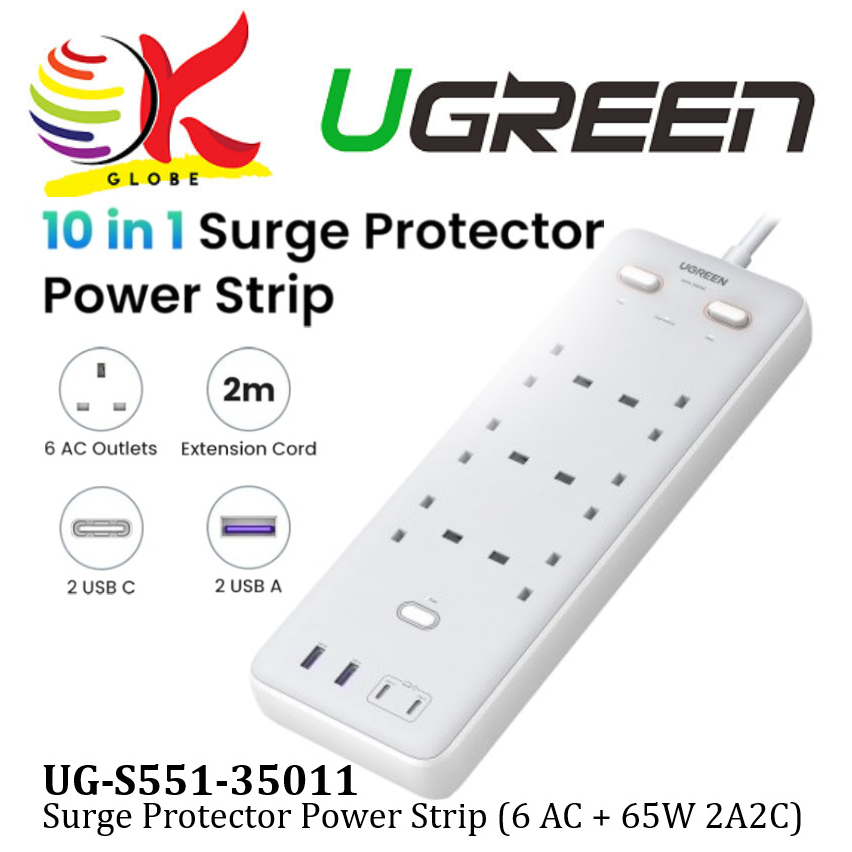 UGREEN UG-S551-35011 SURGE PROTECTOR POWER STRIP EXTENSION SOCKET WITH ...