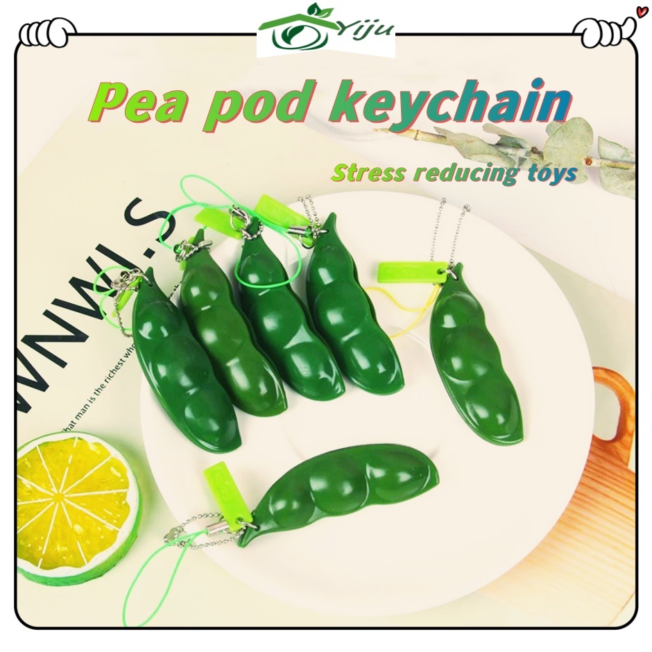 1Pc Cute Squishy Peas In A Pod Keyring Kawaii Mochi Bean Fidget Toy ...