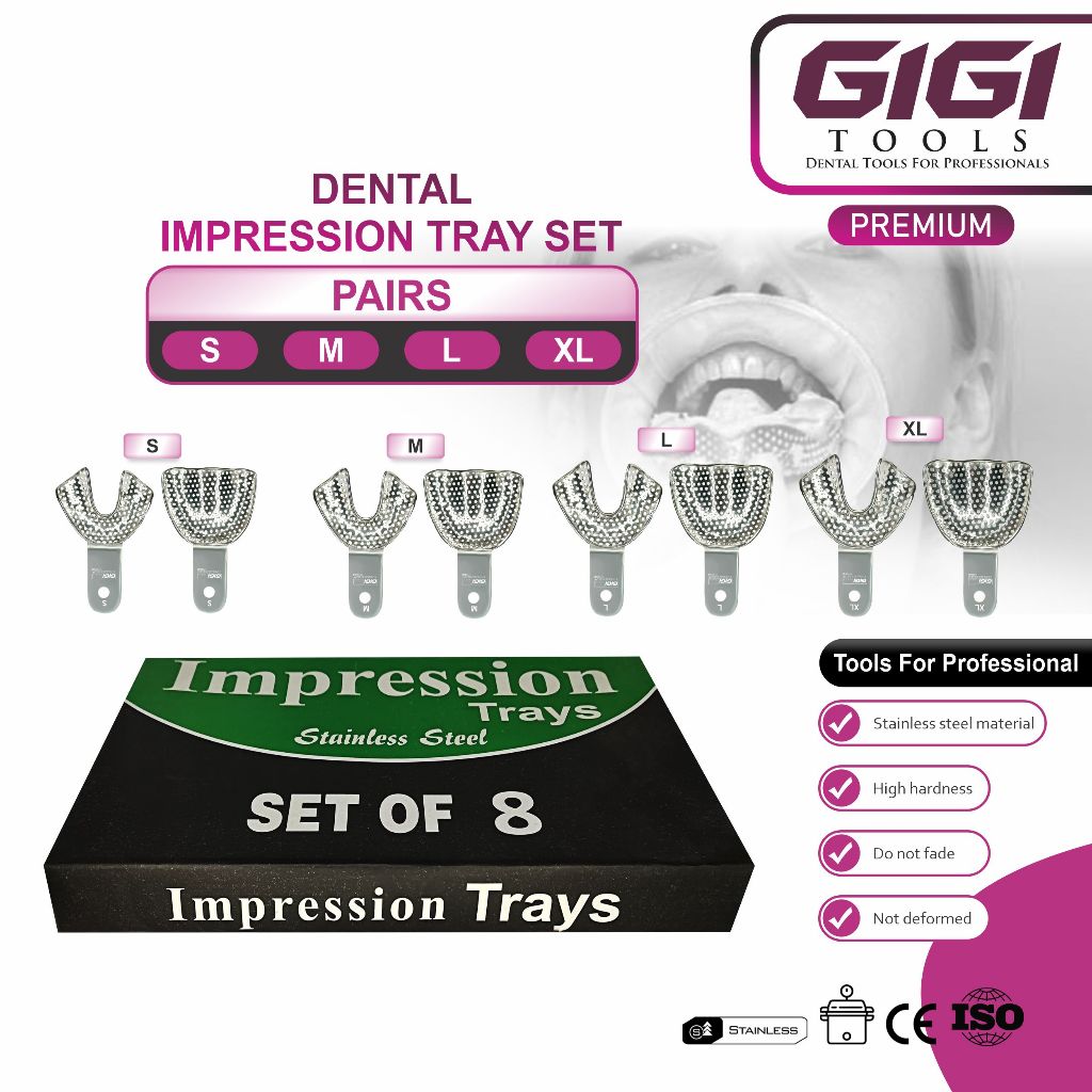 GIGI TOOLS Dental Impression Trays Set of 8pcs Stainless Steel ...