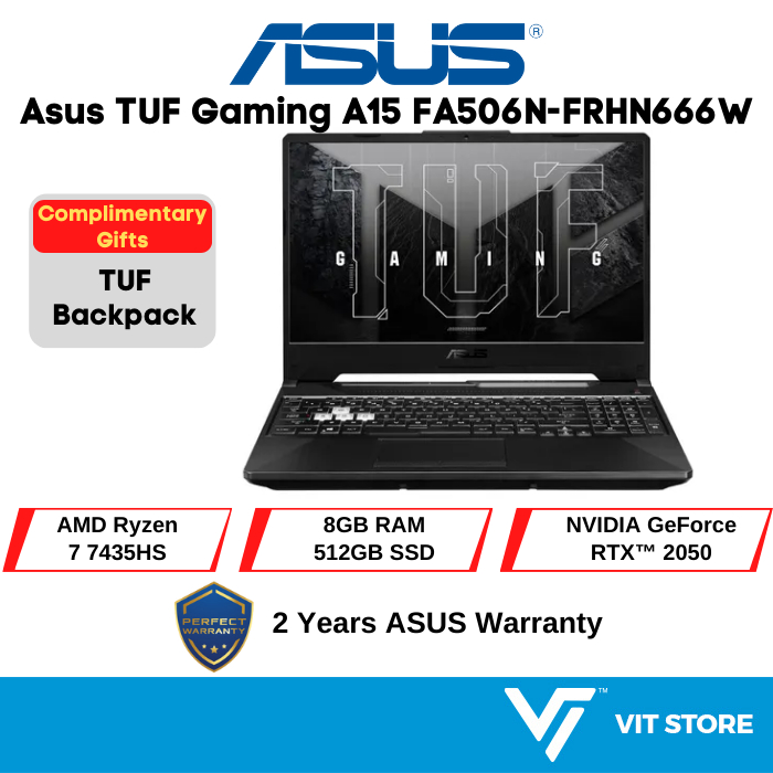 ASUS TUF GAMING A15 FA506N-FRHN666W Hitam AMD Ryzen R7-7435HS RTX2050 ...