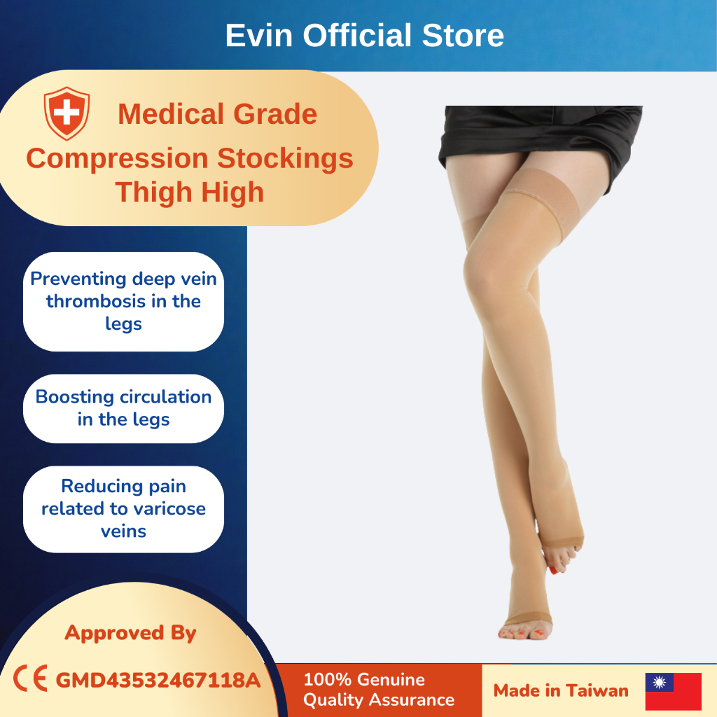 EVIN Graduated Pressure Compression Stockings Socks OpenToe Thigh High ...
