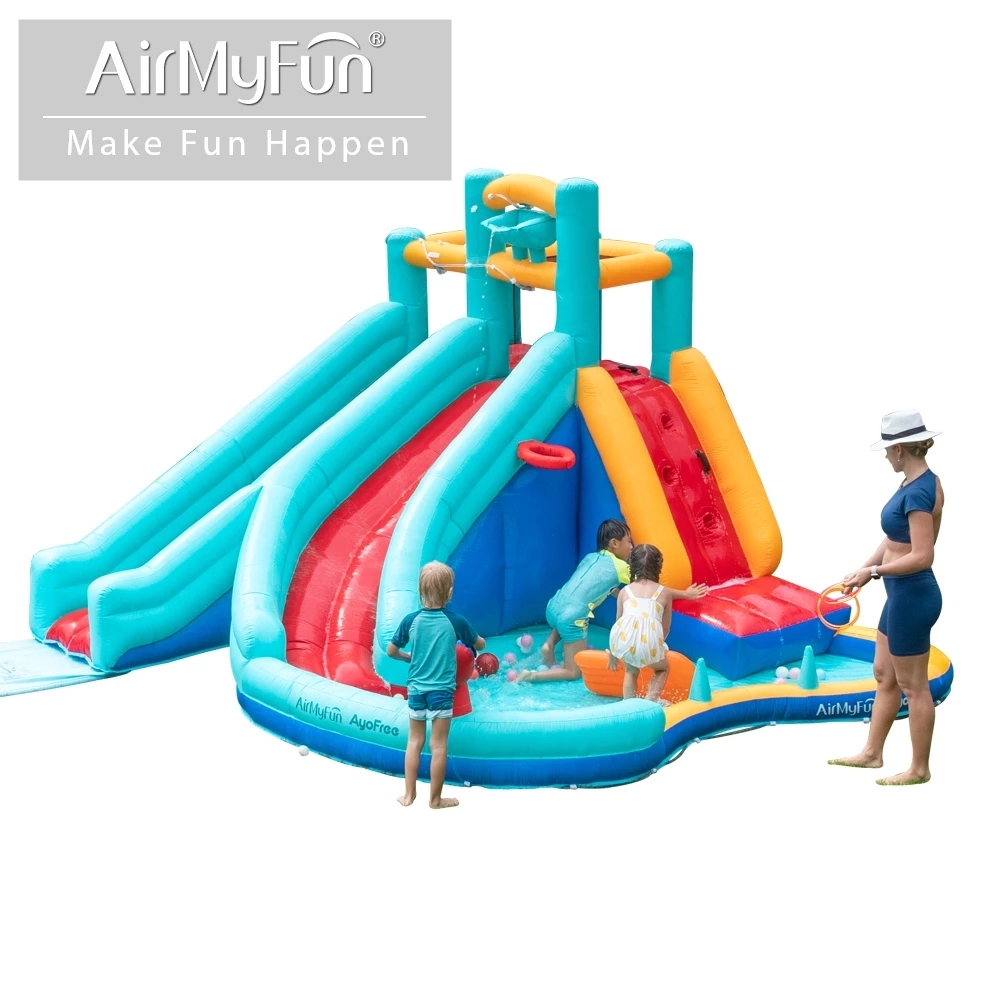 AIRMYFUN 83071 Inflatable Giant Castle Water Double Slide Pool Outdoor ...