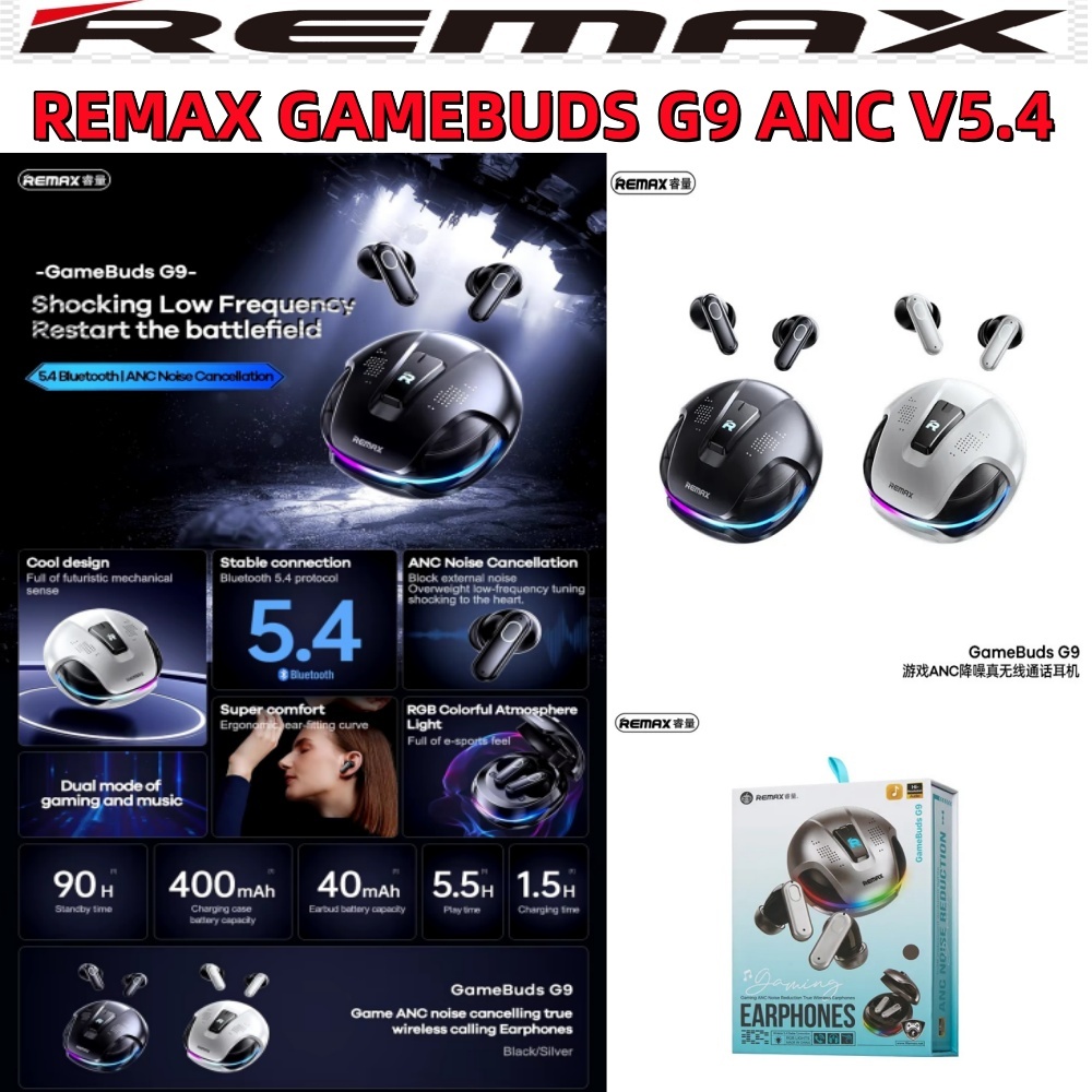 (NO COD) REMAX GameBuds G9 ANC Noise Reduction BT V5.4 True Wireless ...
