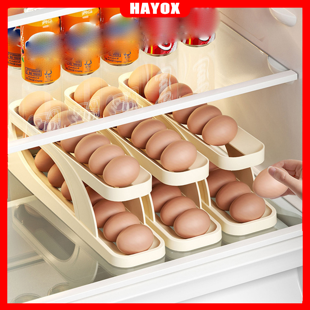 Rules Egg Tray 2 Tier Refrigerator Egg Storage Rack Automatic Rolling ...