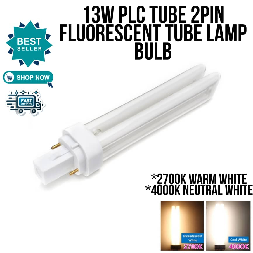 (10nos) 13W/18W 2PIN PL-C Compact Fluorescent Tube, 2700K Warm/4000K ...
