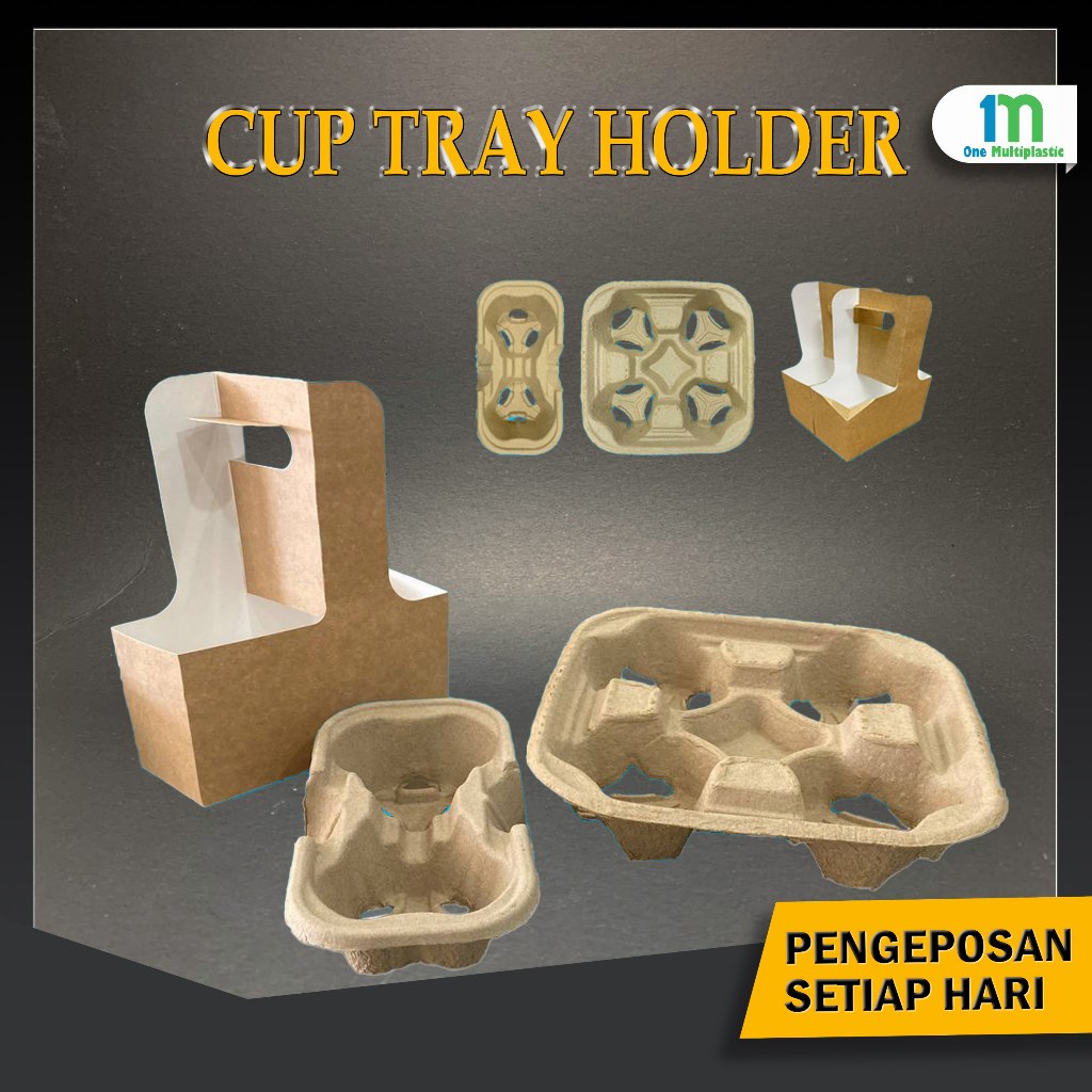 Disposable Pulp Paper Cup Holder Molded Paper Cup Tray Pemegang Cawan ...