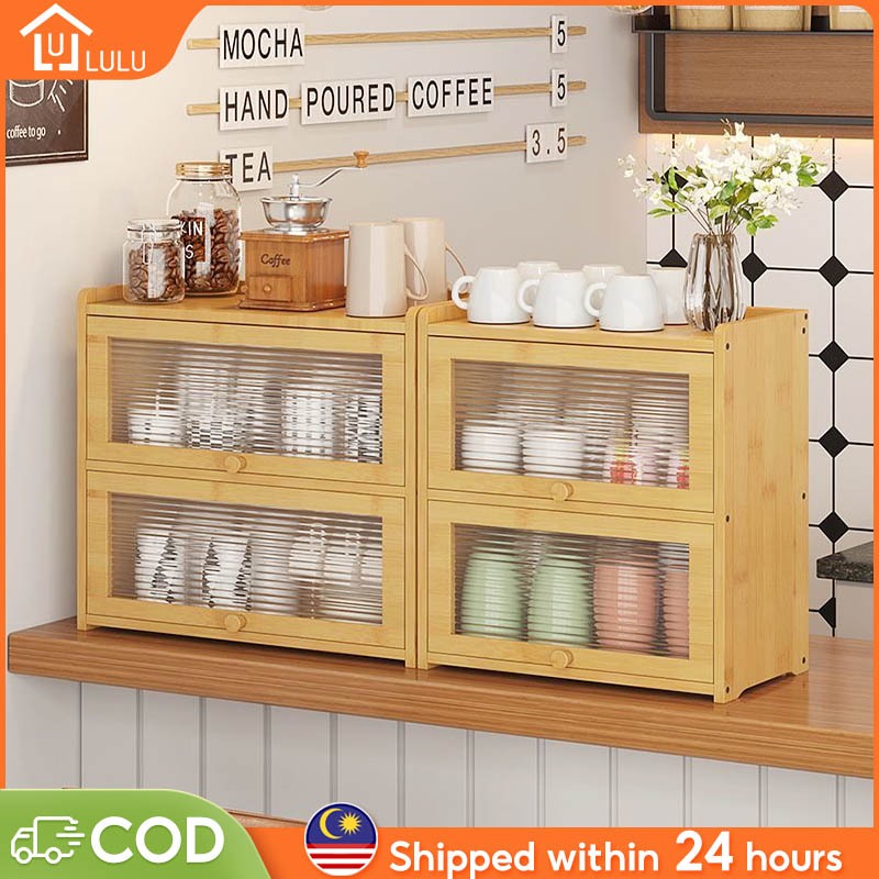 LULU Kitchen Cabinet Kabinet Kayu 1/2/3 Layers Storage Bamboo Cabinet ...