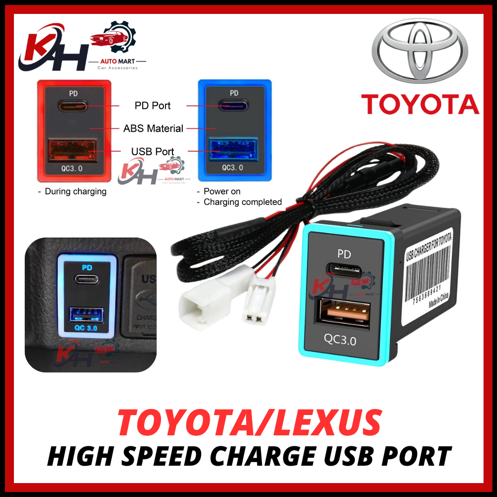 (PD+QC3.0)TOYOTA /PERODUA /LEXUS LED Dual USB Type-C Fast Charger Port ...