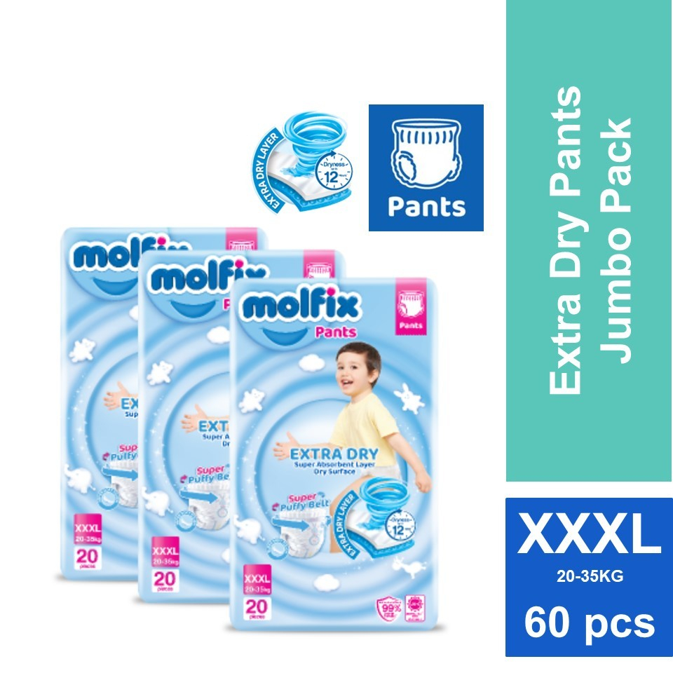 Molfix Extra Dry Pants Jumbo Pack - XXXL20 (3packs) | Shopee Malaysia