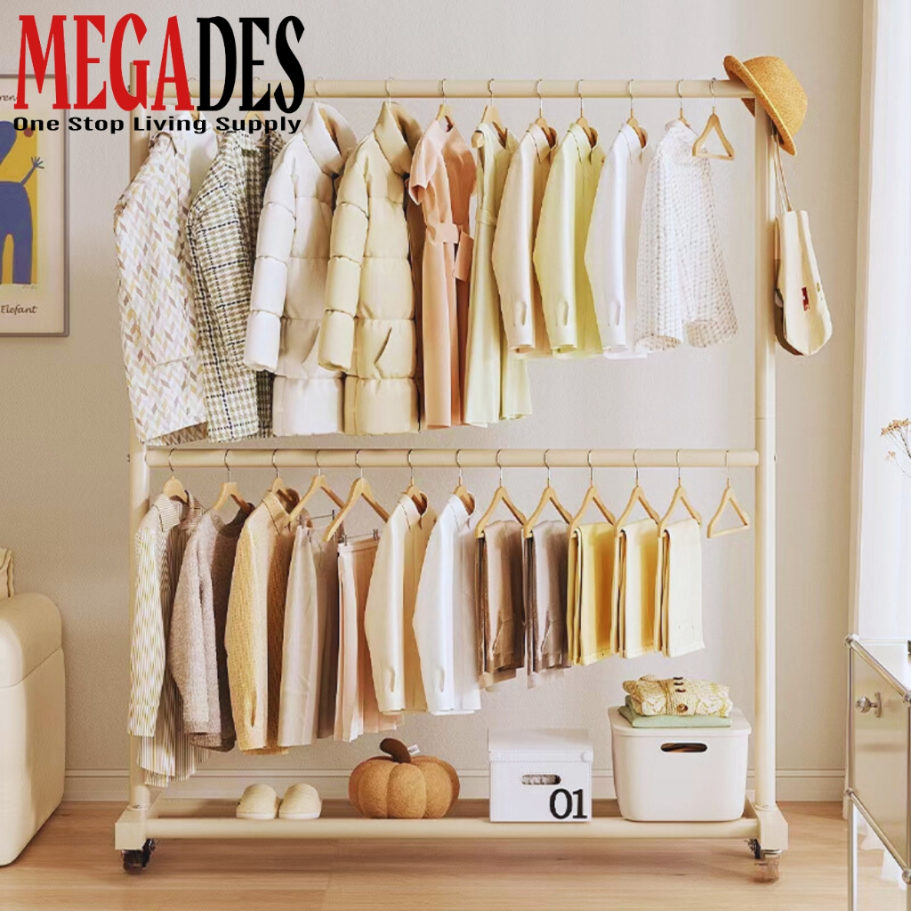 Rak baju Bertingkat Single double pole clothes rack double rack hanger ...