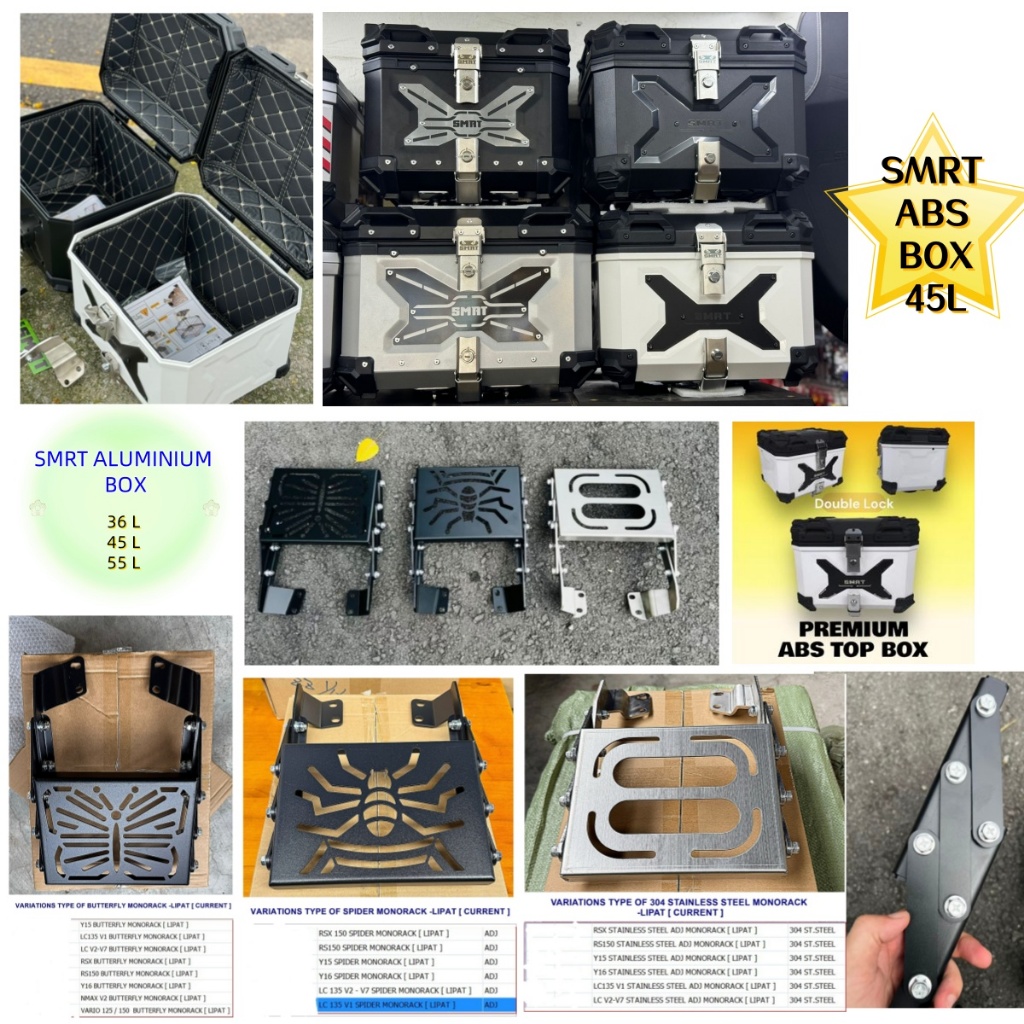 SMRT LIPAT Foldable Adjustable CNC Monorack SPIDER DESIGN + Top Box ABS ...