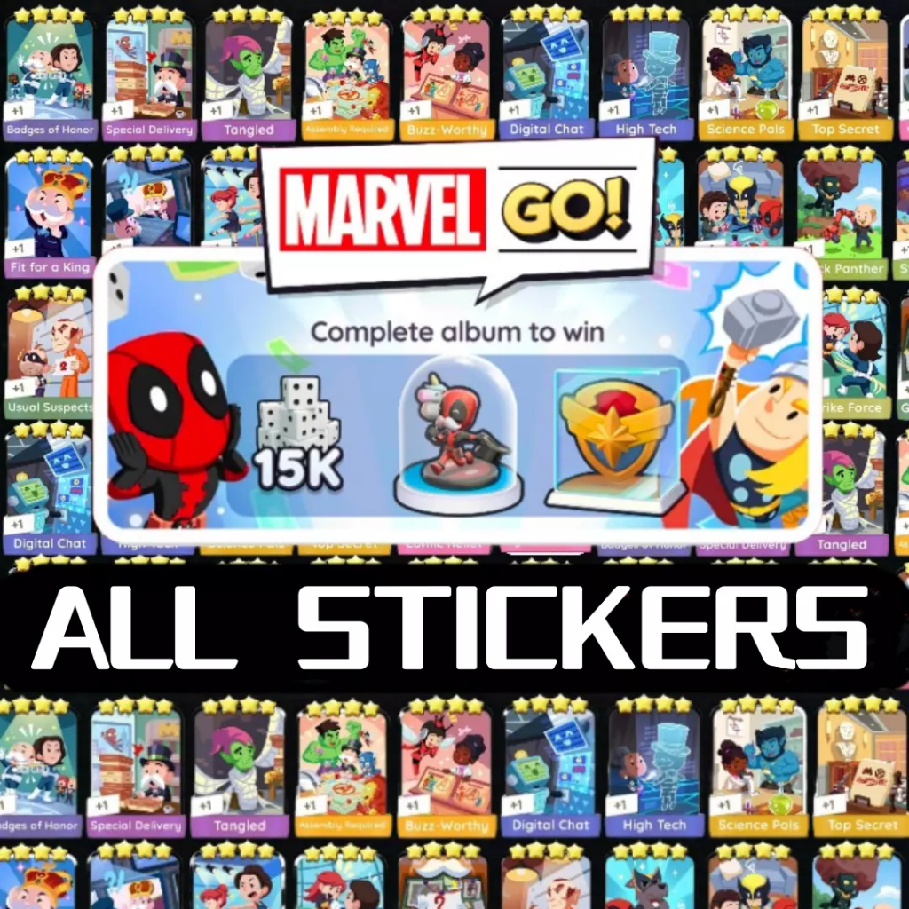 Monopoly Go Stickers All 1/2/3/4/5 Stars Cards Available | Marvel Go ...