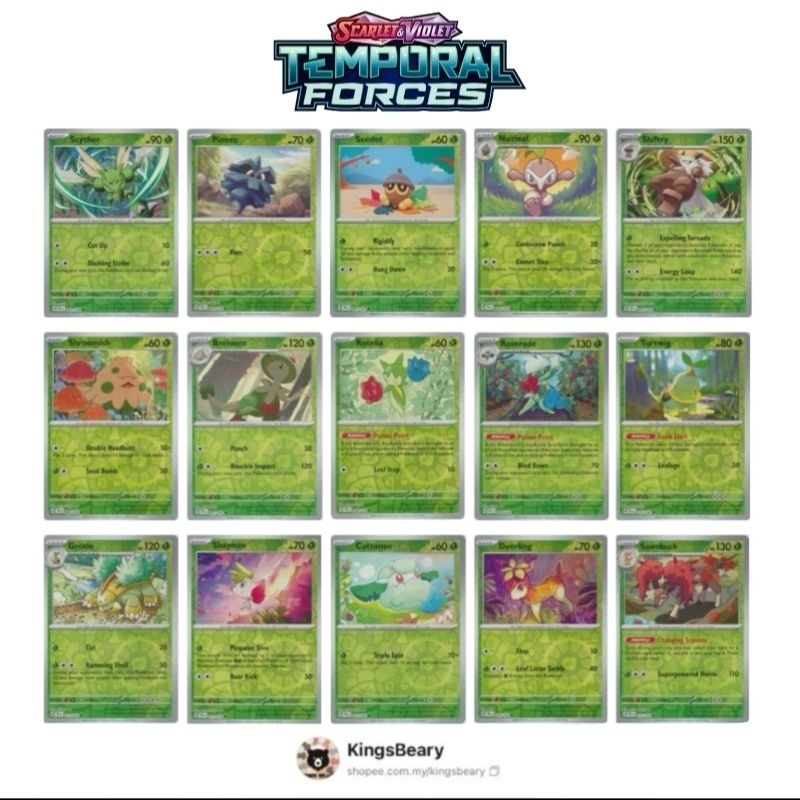Temporal Forces | Reverse Holo | Grass type Pokemon Common / Uncommon ...