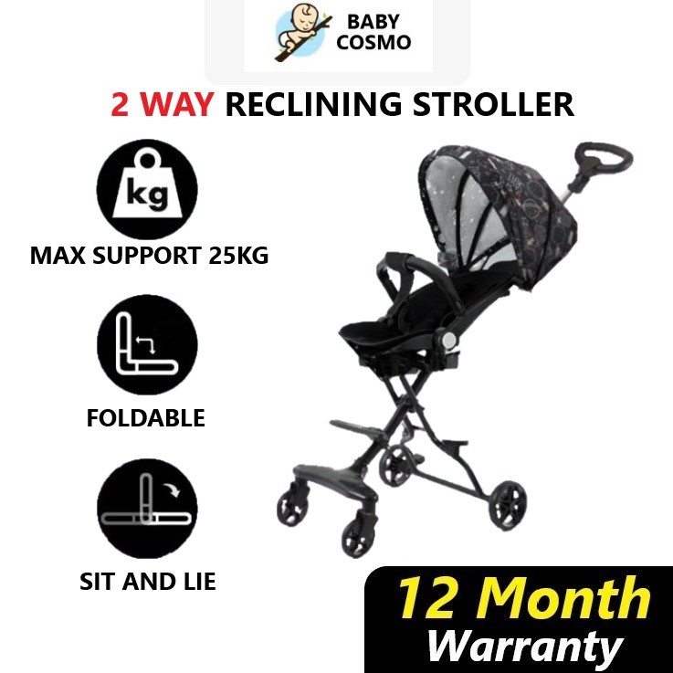 Premium 2 Way Reclining Foldable Baby Stroller 4 Wheels with Sunshade ...