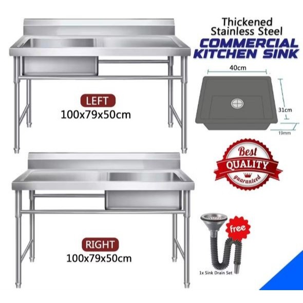 [1.0M/3FT] BRAVADO Kitchen Sink LEFT/RIGHT Single Bowl / Sinki ...