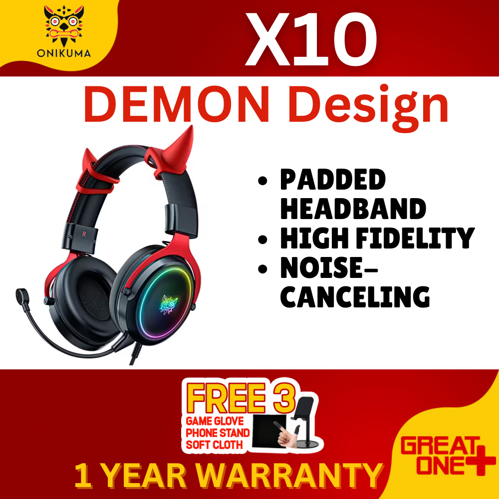 ONIKUMA X10 Gaming Headset with Detachable Demon Horn and HD Microphone ...