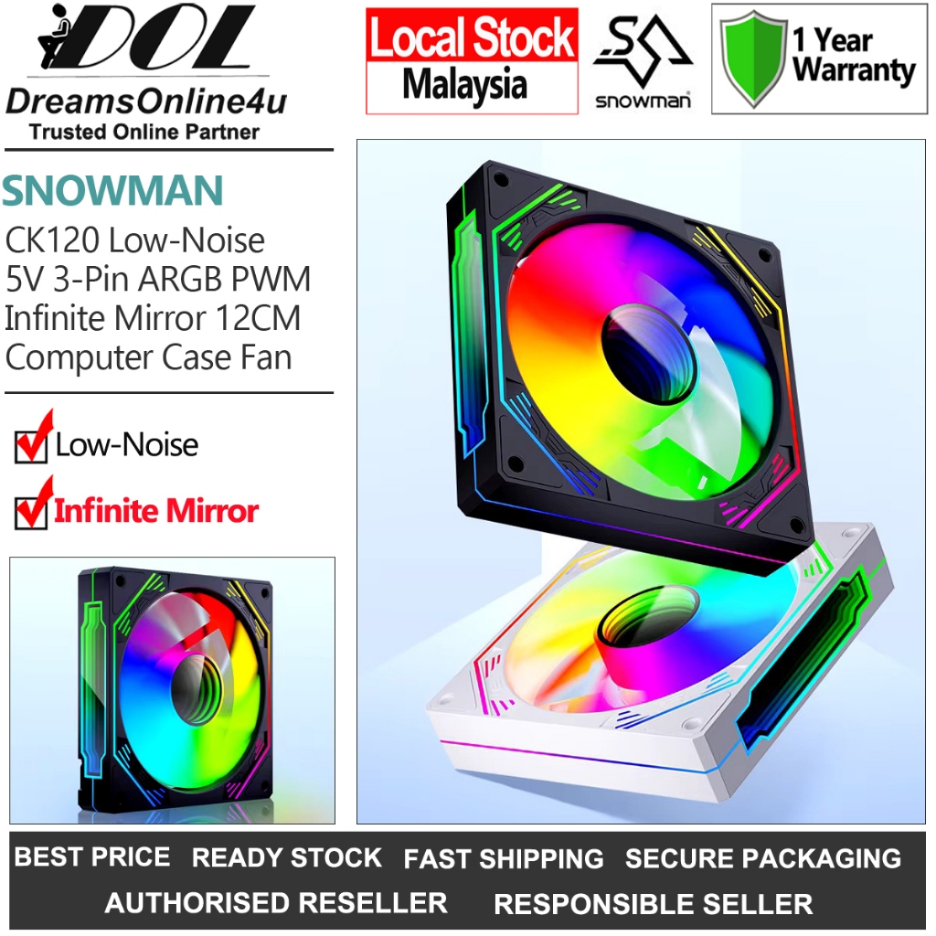 SNOWMAN CK120 120mm ARGB PWM 5V 3-Pin Low-Noise Infinite Mirror ...