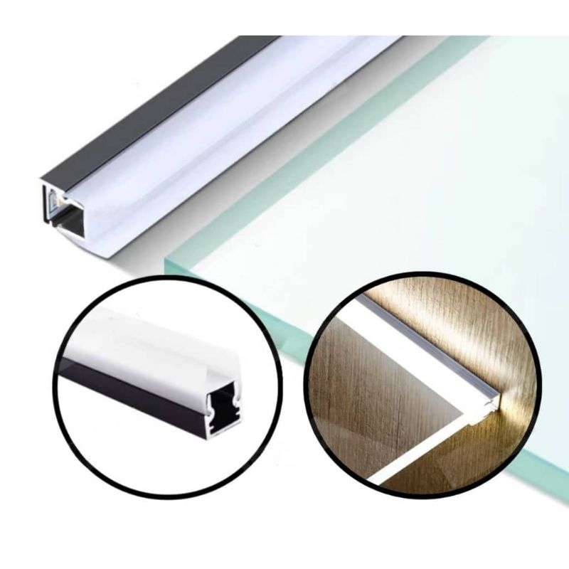 8mm black glass edge black-coated aluminium profile track rail casing ...