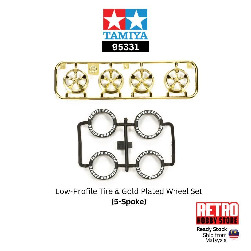 Tamiya 95331 ★ Mini 4WD Low-Profile Tire & Gold Plated Wheel Set 5 ...