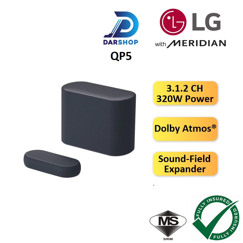LG Eclair QP5 320W 3.1.2ch Dolby Atmos & DTS:X Compact Sound Bar with ...