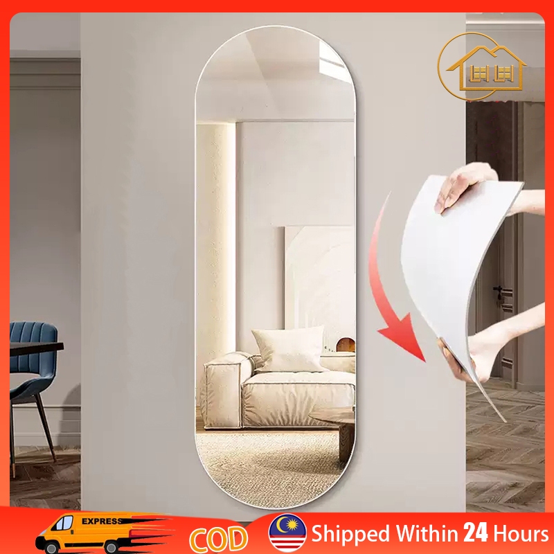LI-Oval Acrylic Mirror Cermin panjang Wall Mirror Bathroom Mirror HD ...