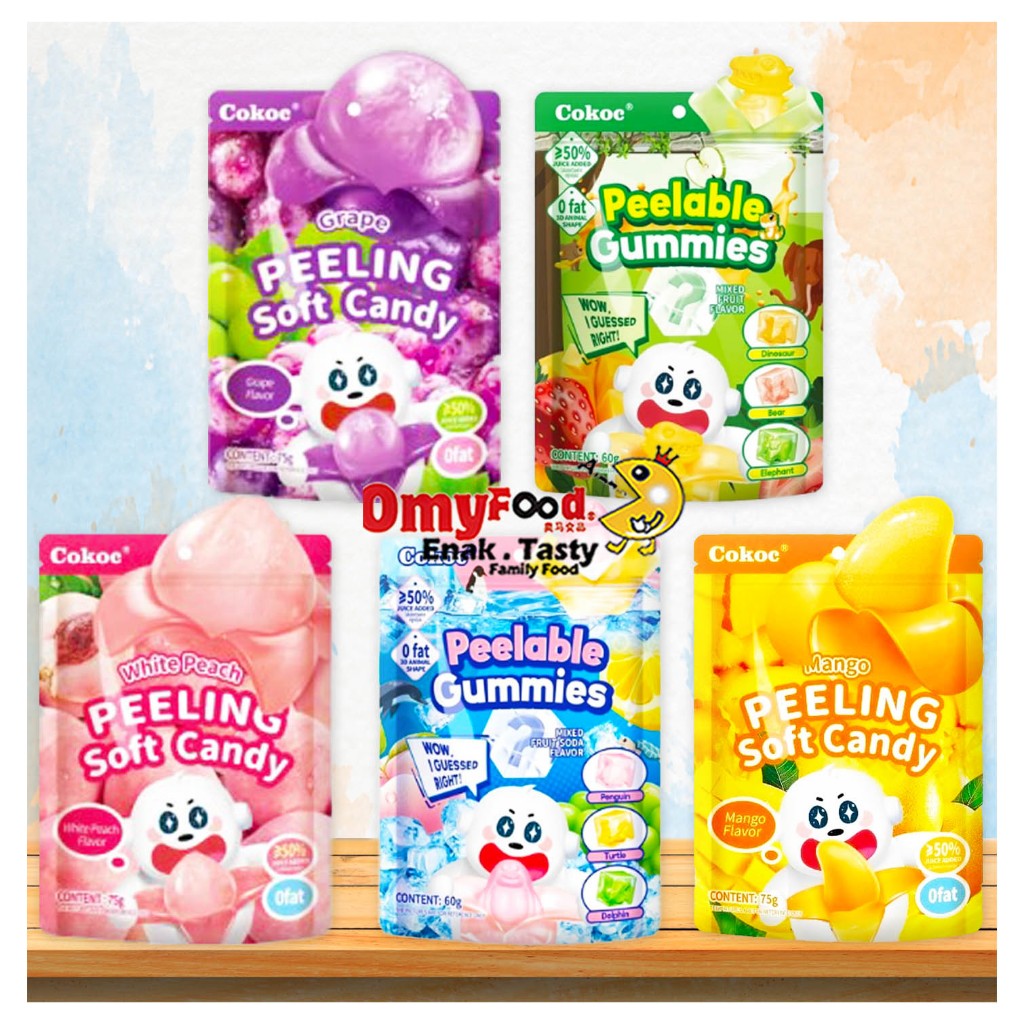 60g / 75g Cokoc Peelable Gummies [Mixed Fruit/Mixed Fruit Soda] Peeling Soft Candy [Grape/White ...