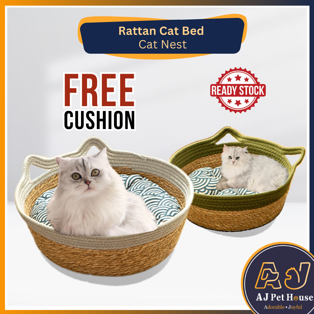 AJPET Large Rattan Cat Bed Cat Nest Bed Pet Dog Sleeping Bed Cat Basket ...