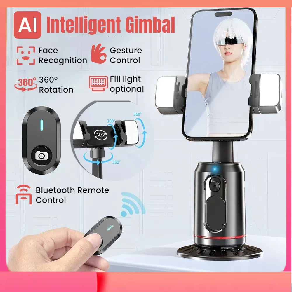 HOT🔥 Q02 AI Auto Face Tracking Phone Holder 360° Rotation Motion Gimbal Stabilizer Tripod with ...
