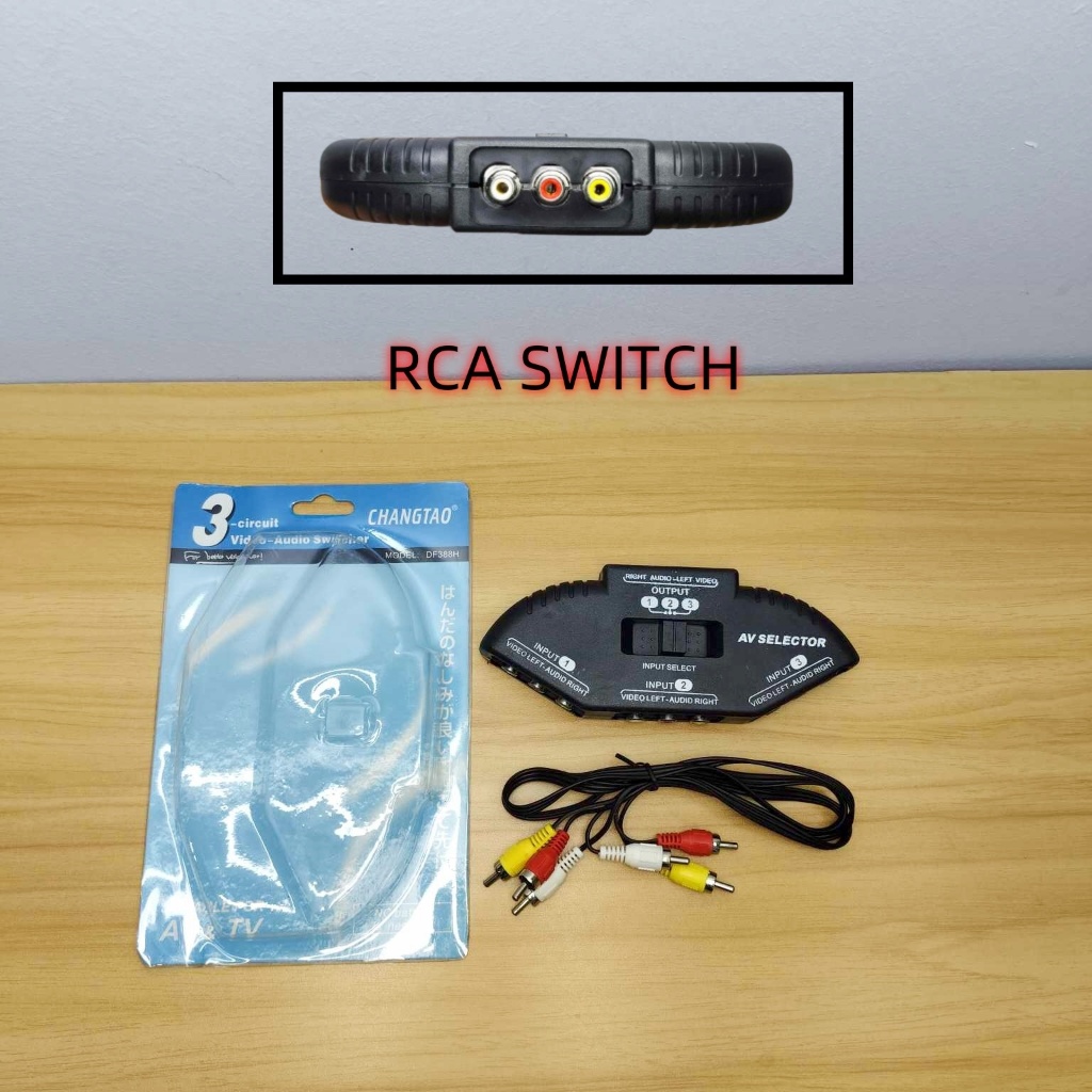 RCA SWITCH (3 IN 1 OUT) AV TV 3 COLOUR WIRE EXTENSION AV SELECTOR MULTI ...