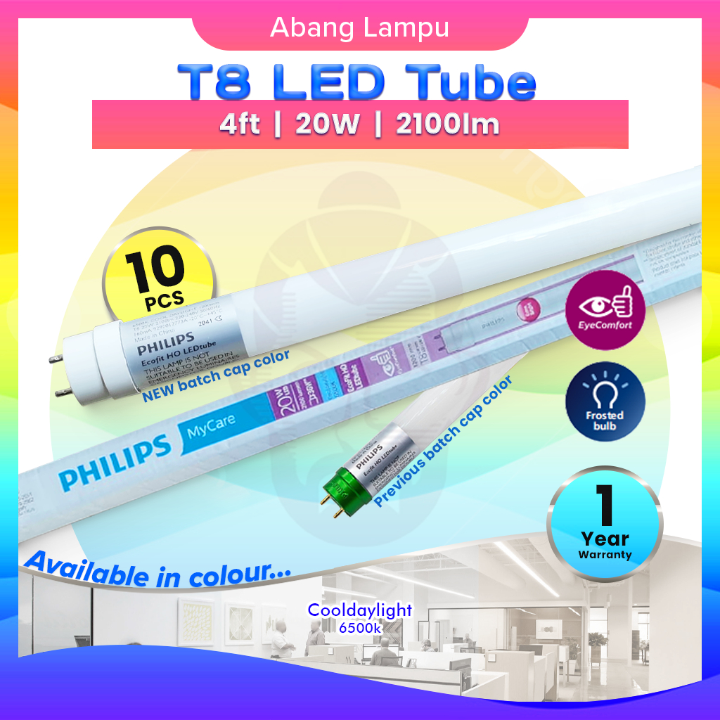 [𝟏𝟎𝐏𝐂𝐒] Philips 4ft 20w Ecofit T8 Glass Led Tube Led Ceiling Light Lampu Kalimantang Lampu ...