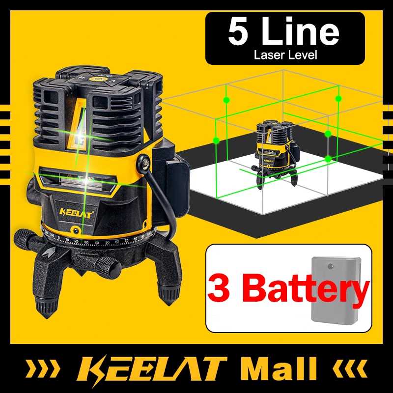 KEELAT 5 Line Laser Level Green Light Self-Leveling 360° Rotary Cross ...