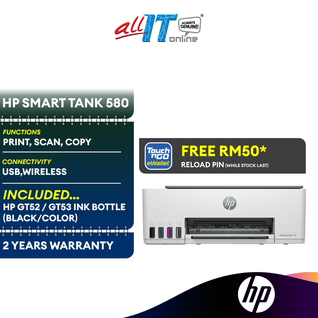 HP Smart Tank 580 All-in-One Wireless Inkjet Printer Ink Tank Printer ...