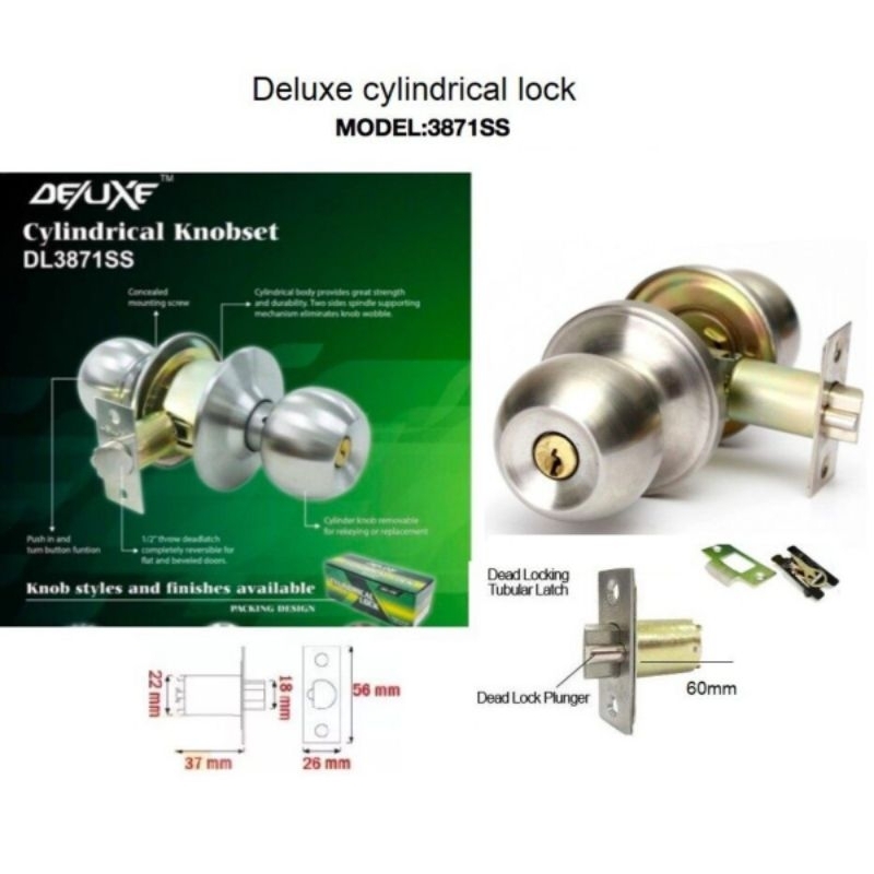 Original Deluxe (Ready Stock) High Quality SS Cylindrical Door Lock ...
