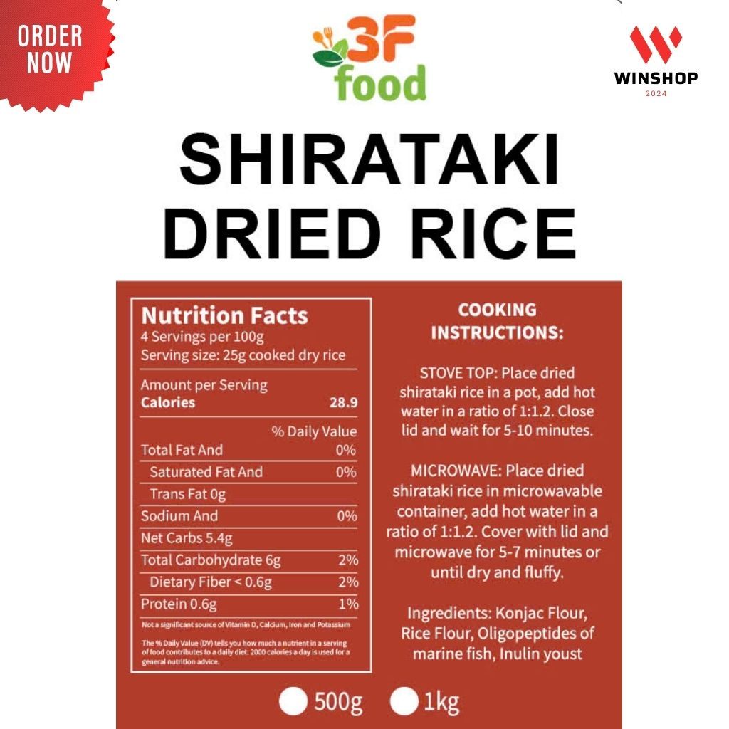 Dry / Dried Shirataki Rice 500g/1kg Konjac Keto/Low Carb Approved ...