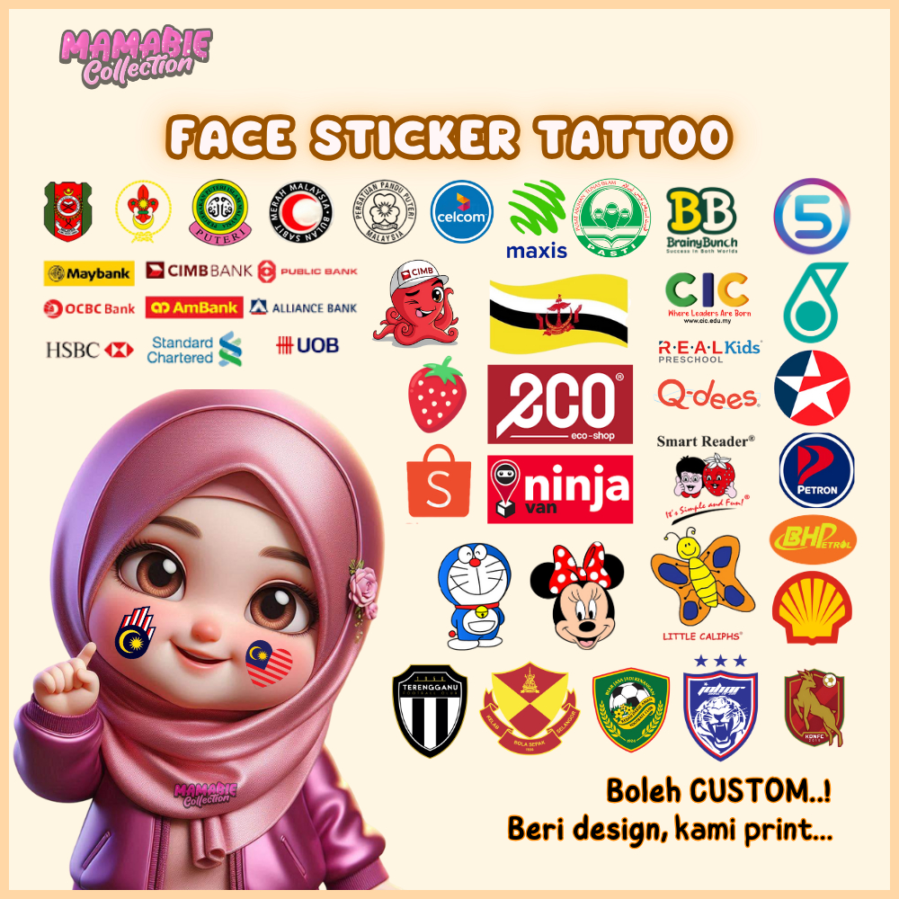 Face Sticker Tattoo Sticker Muka Pipi Sukan Sekolah Kelab Bola Artis ...
